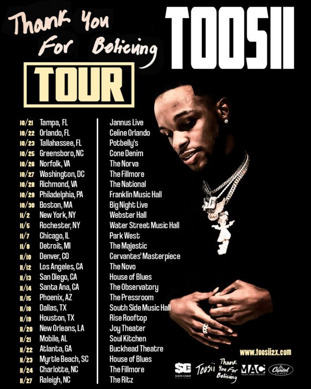 Toosii Announces Tour For "Thank You For Believing" - The Garnette Report